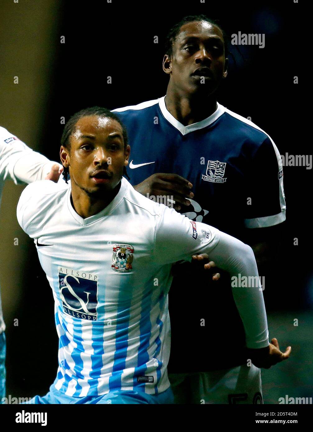 Coventry City's Kwame Thomas and Southend United's Nile Ranger Stock ...