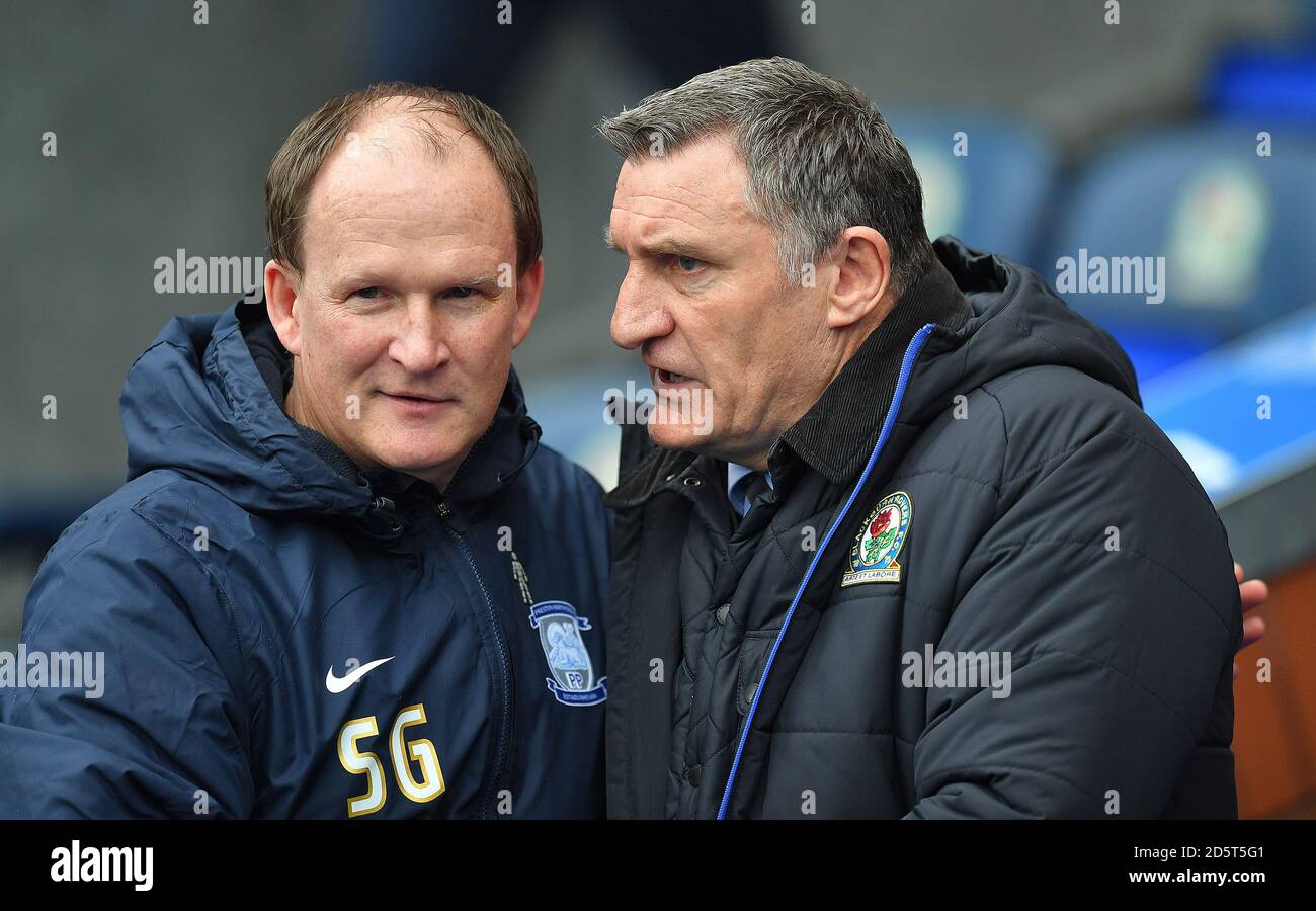 Blackburn Rovers' Manager Tony Mowbray and Preston North End's Manager ...