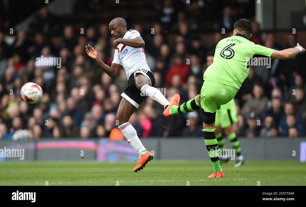 Wolverhampton Wanderers' Danny Batth clears from Fulham's Sone Aluko ...