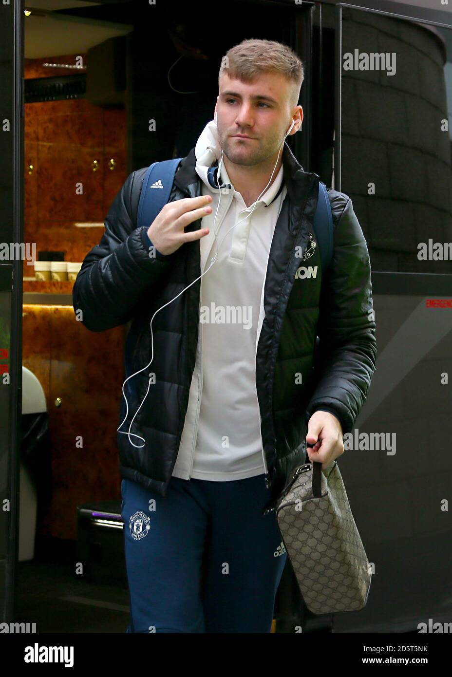 Manchester United's Luke Shaw arrives at the Riverside Stadium ahead of ...