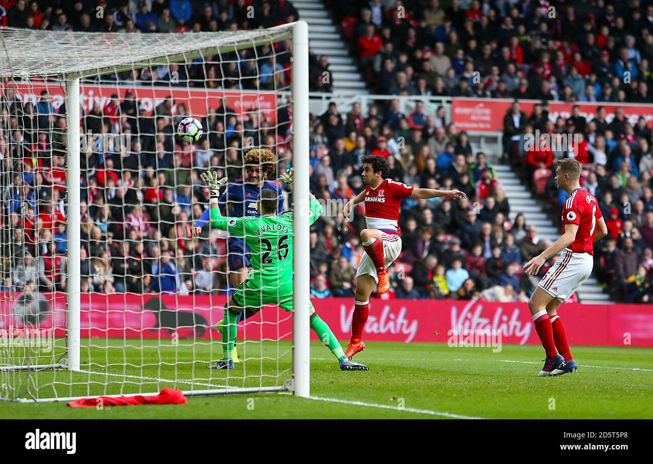 Manchester United's Marouane Fellaini scores his side's first goal of ...