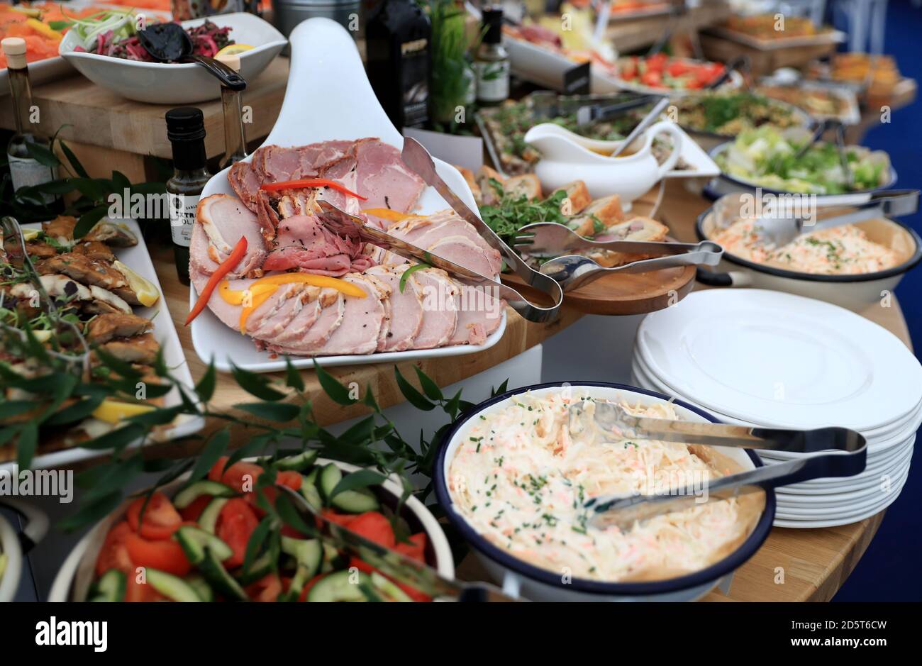 A general view of food ready to be served in the Paddock View ...