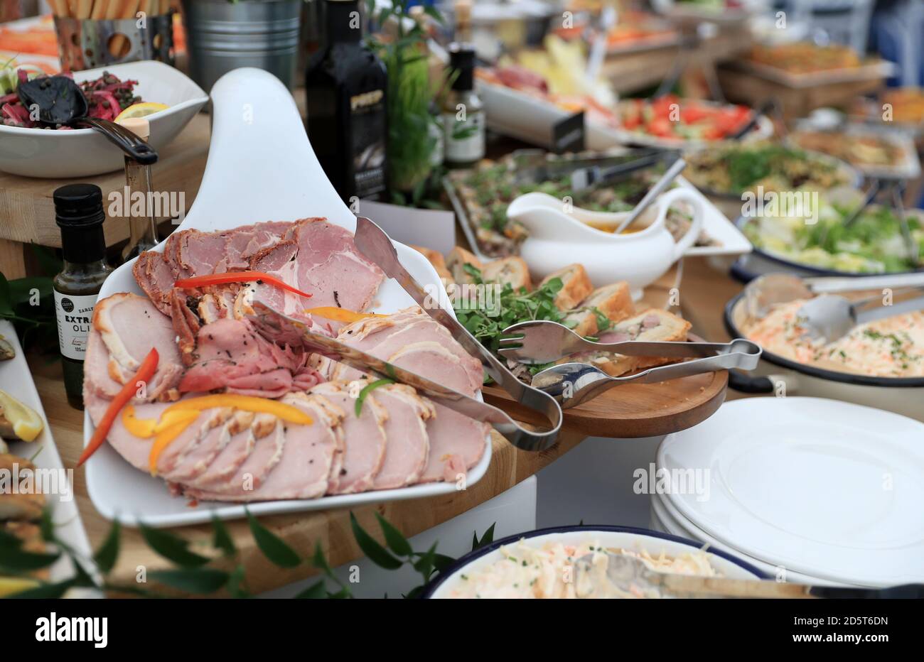 A general view of food ready to be served in the Paddock View ...