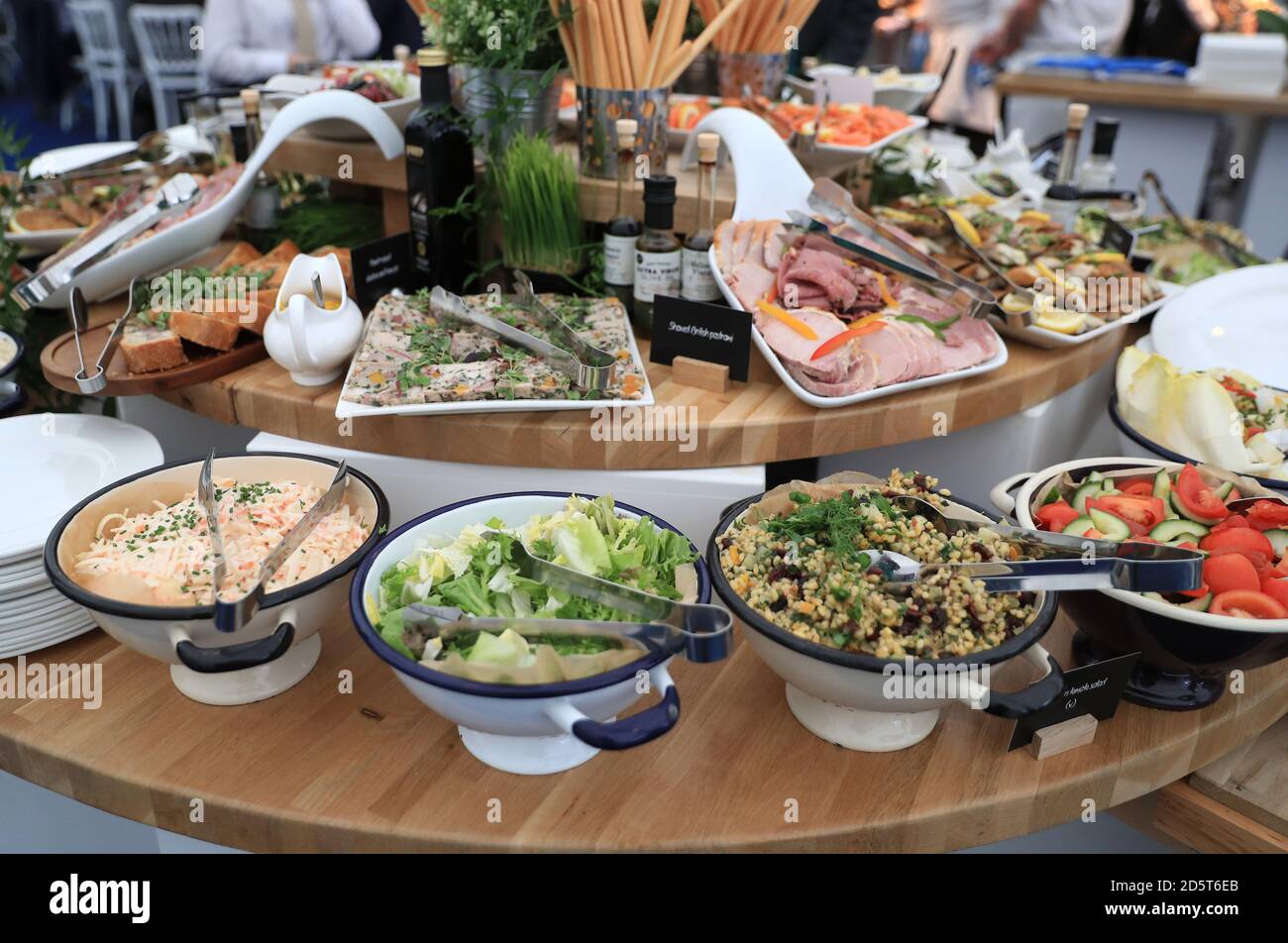 A general view of food ready to be served in the Paddock View ...