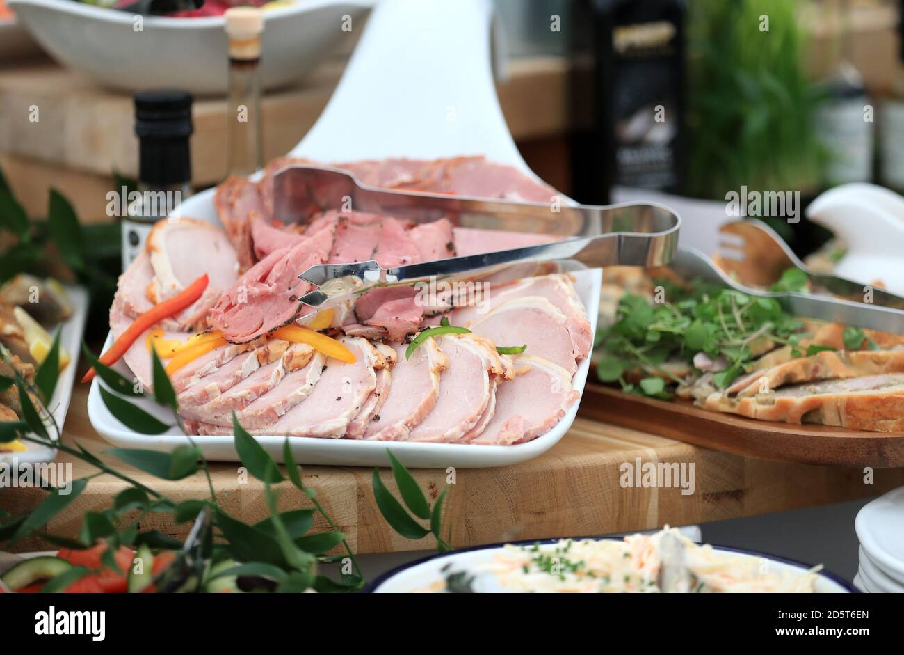 A general view of food ready to be served in the Paddock View ...