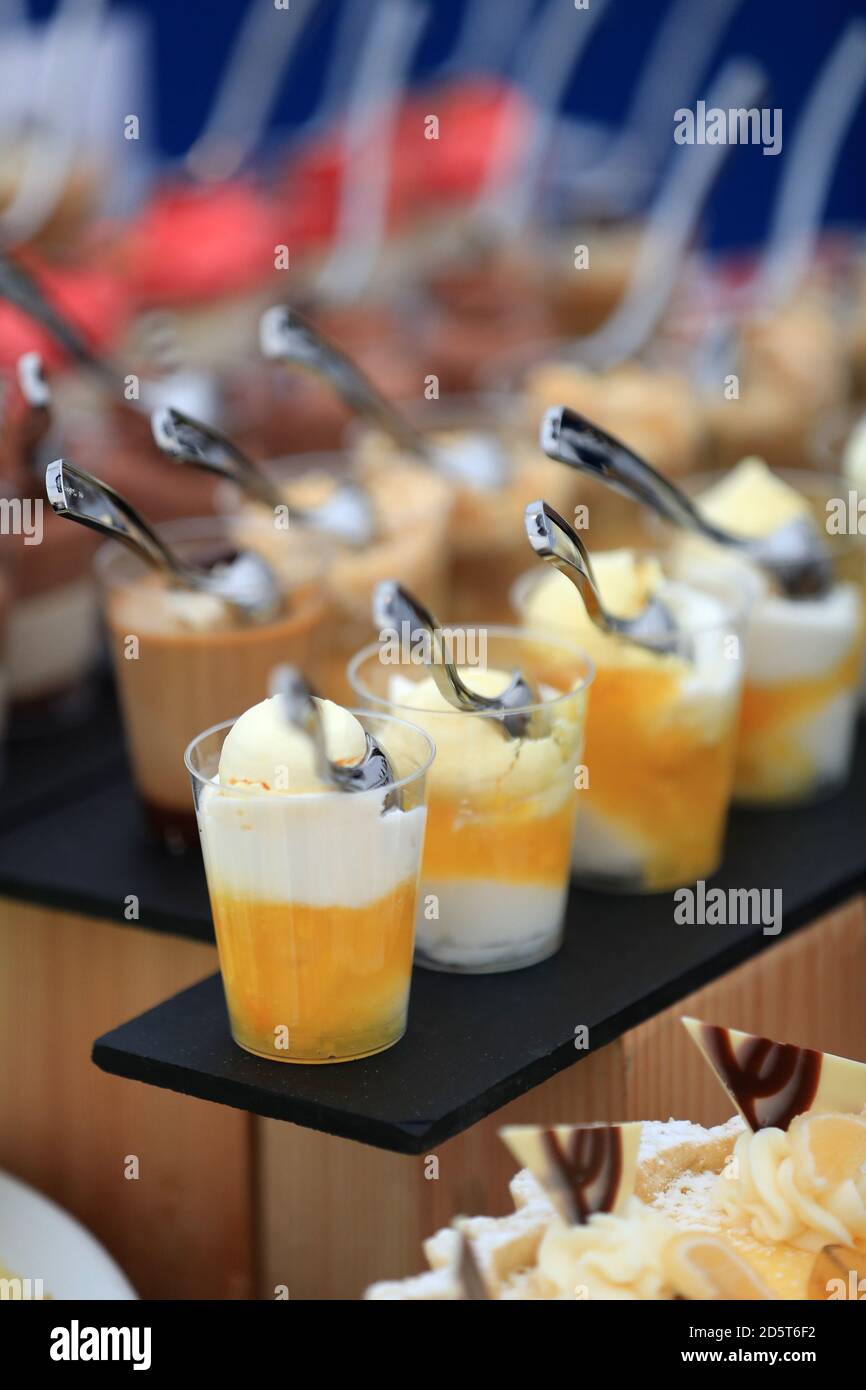 A general view of food ready to be served in the Paddock View ...