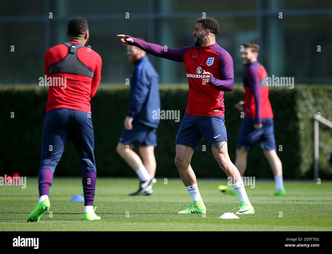 England's Ryan Bertrand and Kyle Walker (right) during training at ...