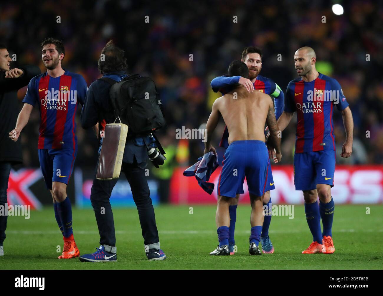 Barcelona's (left-right) Carnicer Sergi Roberto, Lionel Messi Alcantara Rafinha and Javier ...