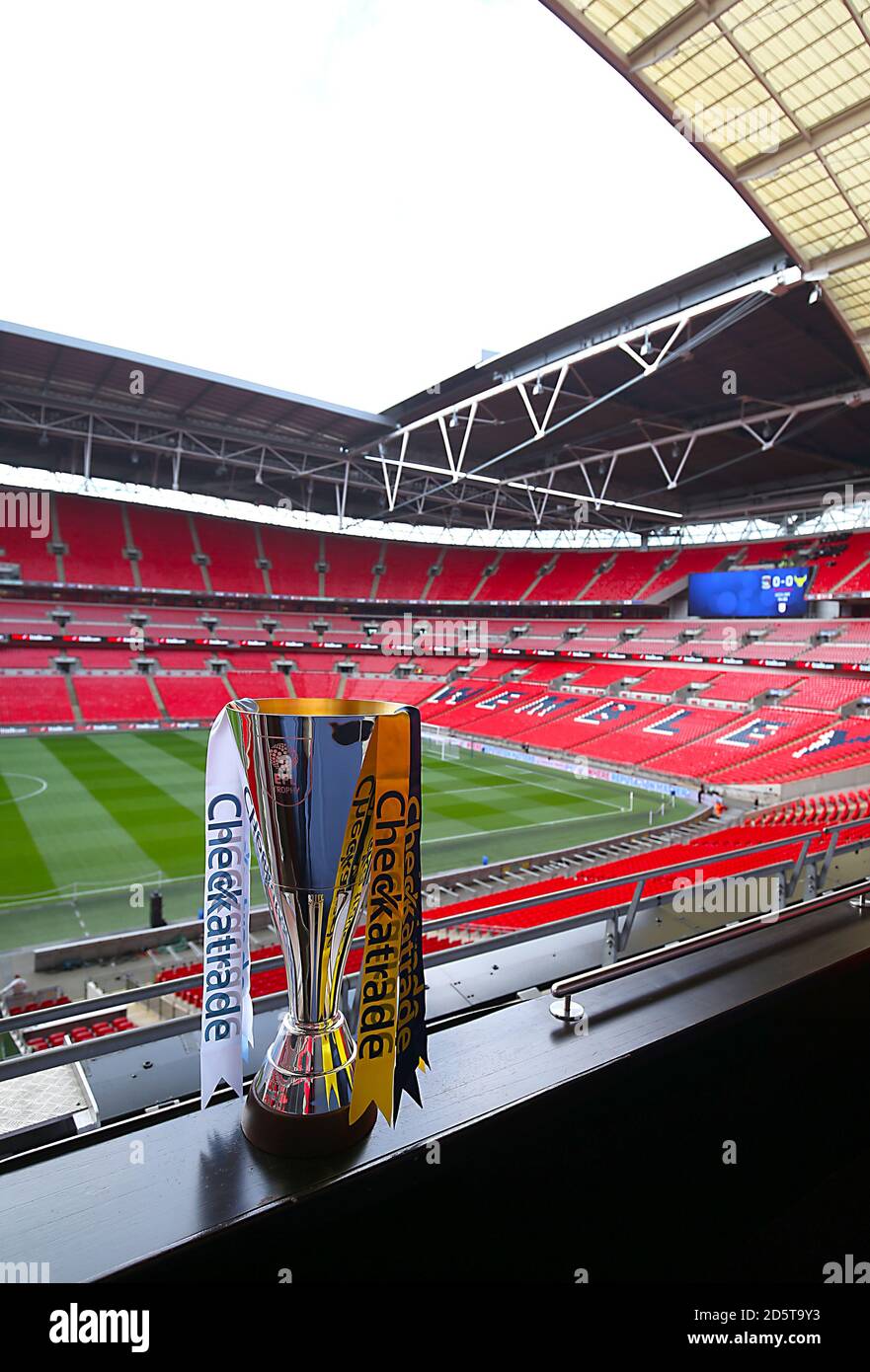 The Checkatrade Trophy in an empty stadium before the match Stock Photo ...