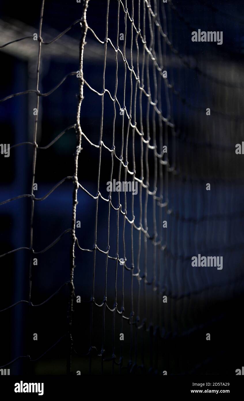 Light hits the goal net before kick-off Stock Photo - Alamy
