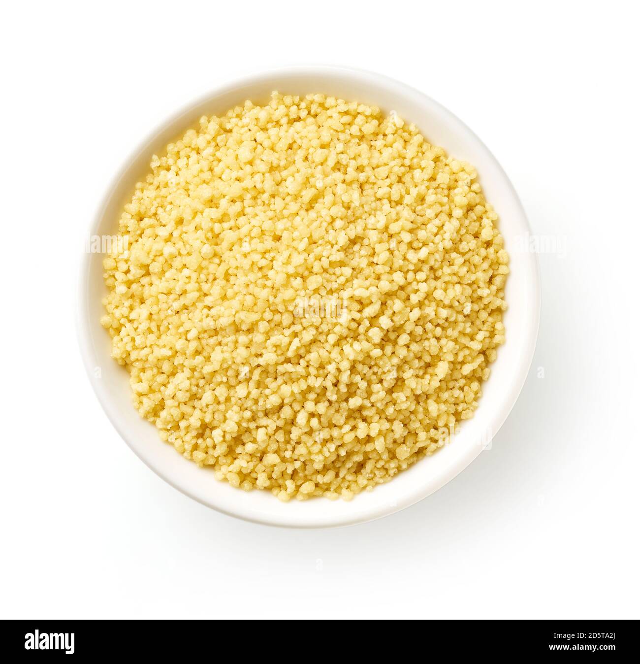 White bowl of couscous isolated on white background, top view Stock ...