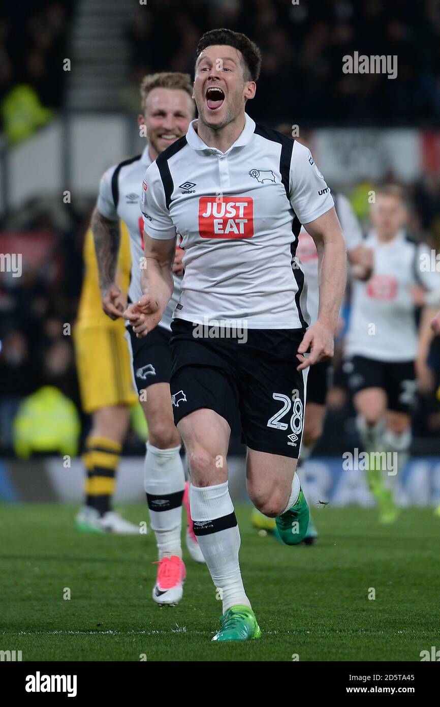 Derby County's David Nugent celebrates scoring his second goal Stock ...