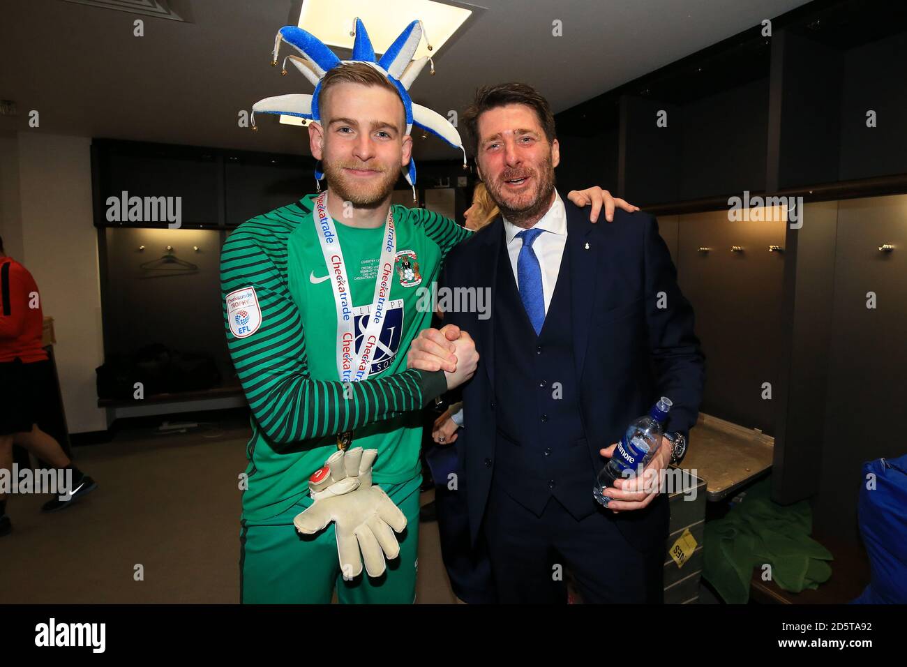 Coventry City chairman Tim Fisher (right) congratulates Coventry City ...