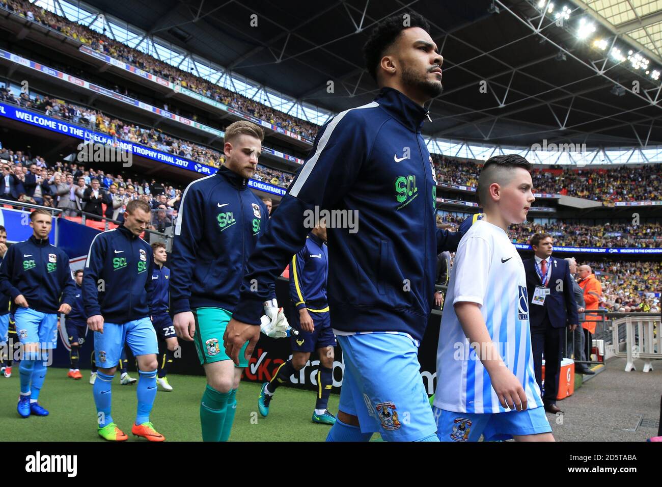 Coventry City players walk out onto the Wembley Pitch ahead of kick off ...