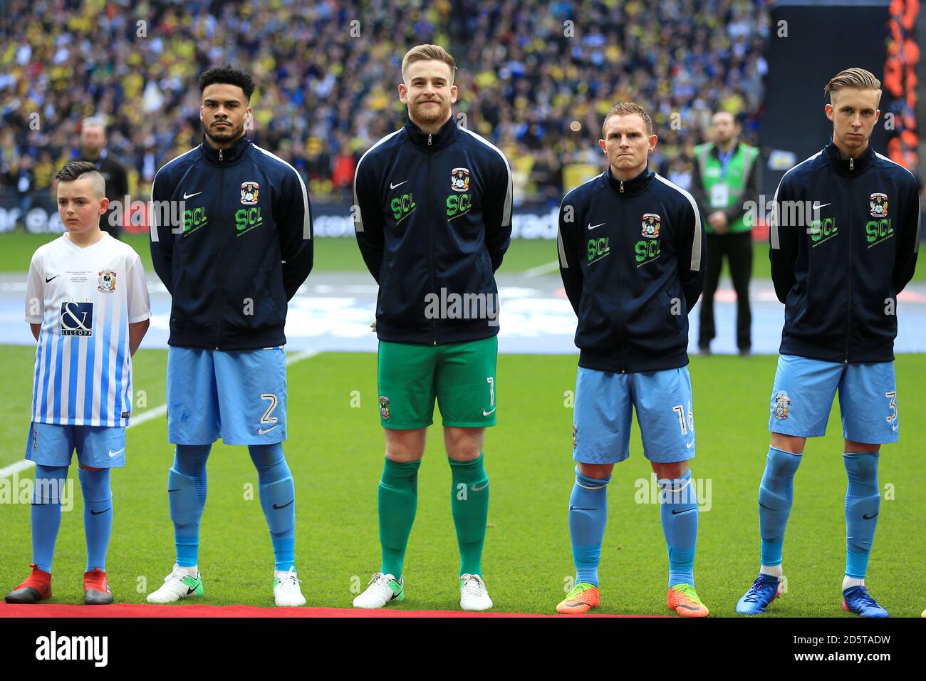 Coventry City's Jordan Willis (L-R) Coventry City goalkeeper Lee Burge ...