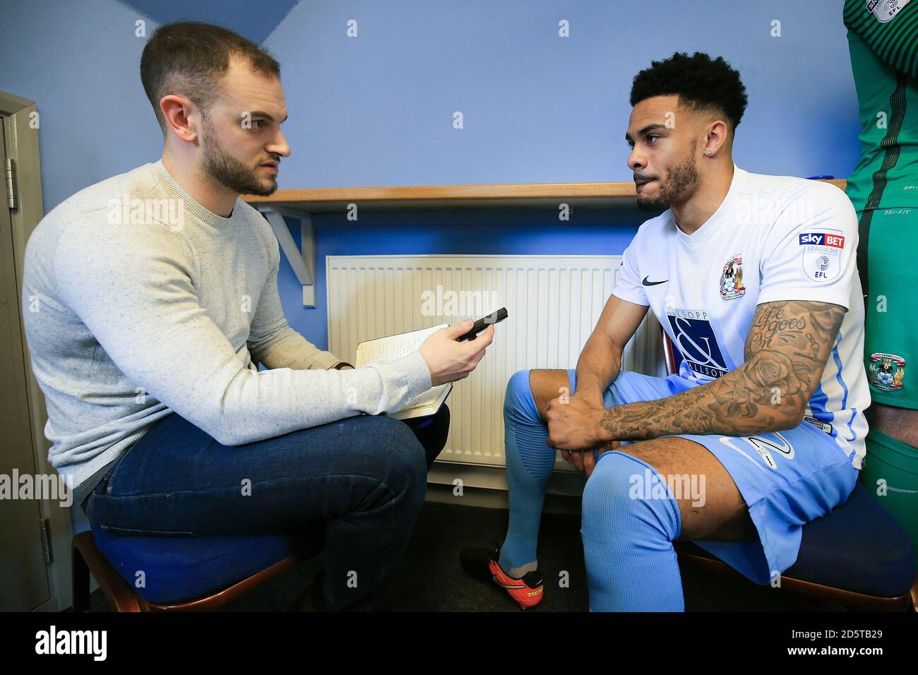 Coventry City's Jordan Willis is interviewed prior to the Checkatrade ...
