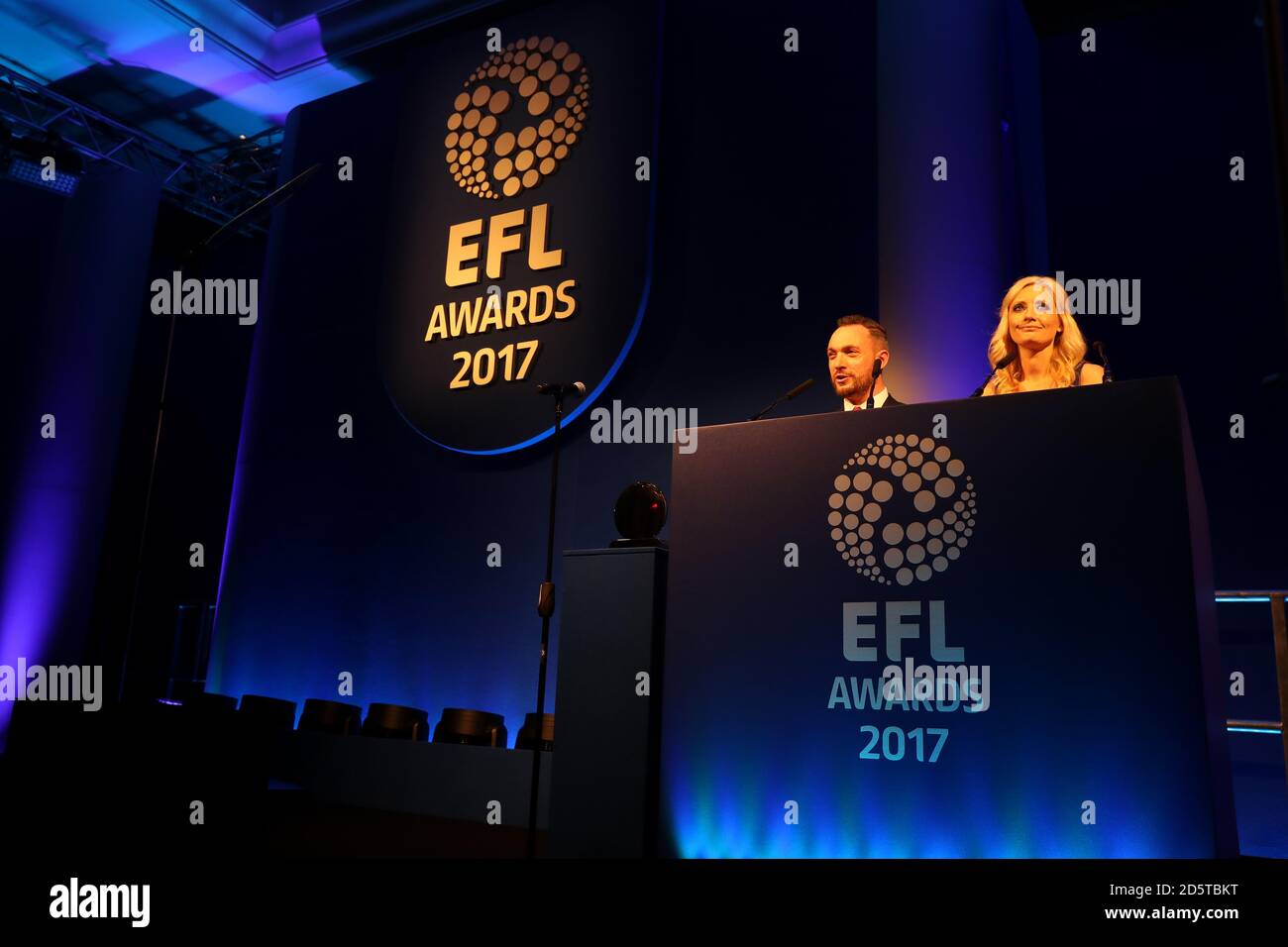 Presenters George Reilly and Lyndsey Hipgrave at the EFL awards at the ...