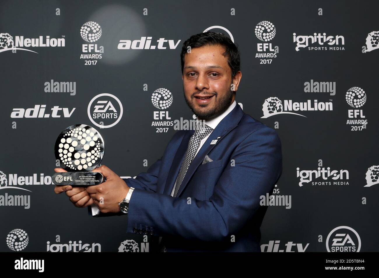 Derby County fan Pavinder Singh Samra with the runner up award for EFL ...