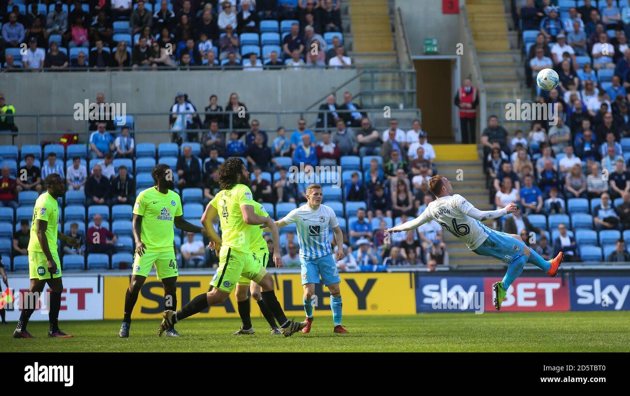 Coventry City's Stuart Beavon (right) attempts an overhead kick Stock ...