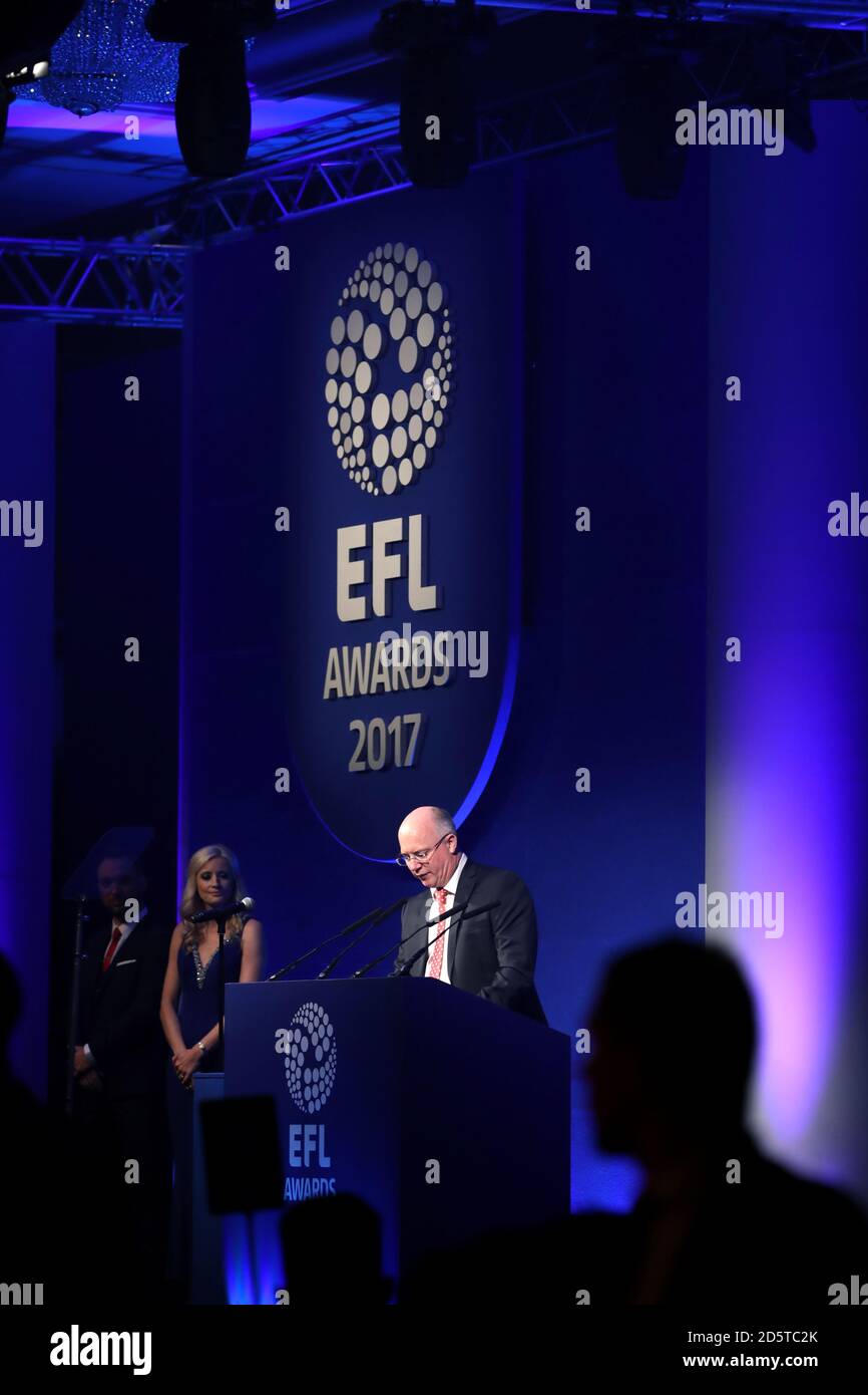 Shaun Harvey EFL chief executive on stage at the EFL awards at the ...