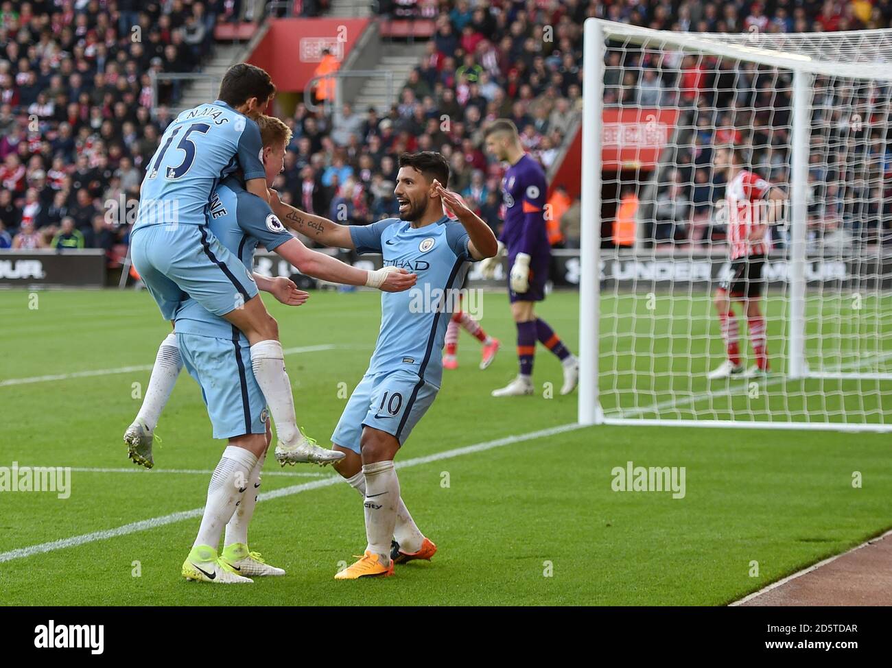 Manchester Citys Sergio Aguero Celebrates Scoring His Sides Third