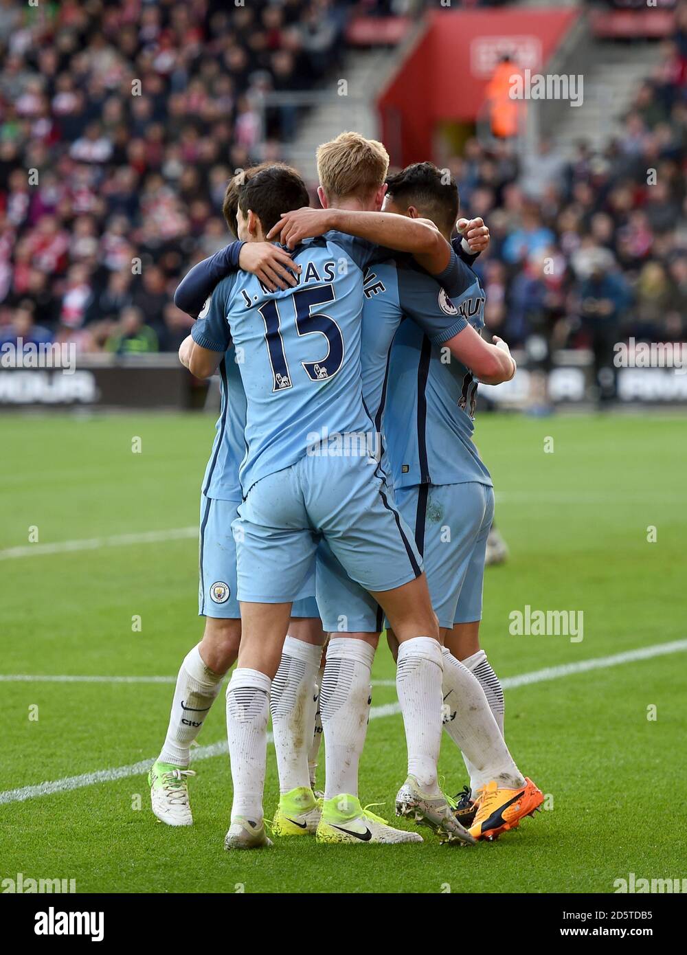 Manchester Citys Sergio Aguero Celebrates Scoring His Sides Third