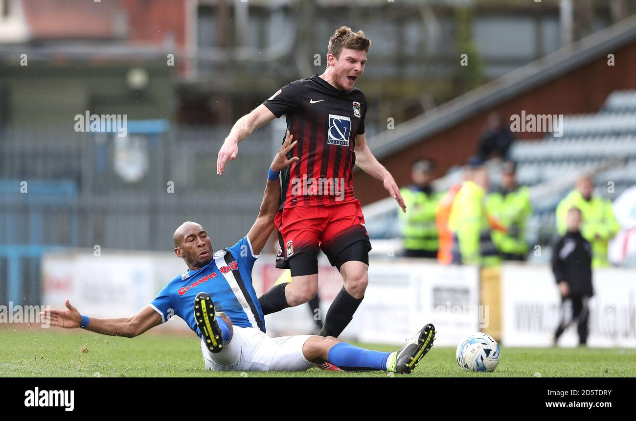 Coventry City's Chris Stokes battles for the ball with Rochdale's ...