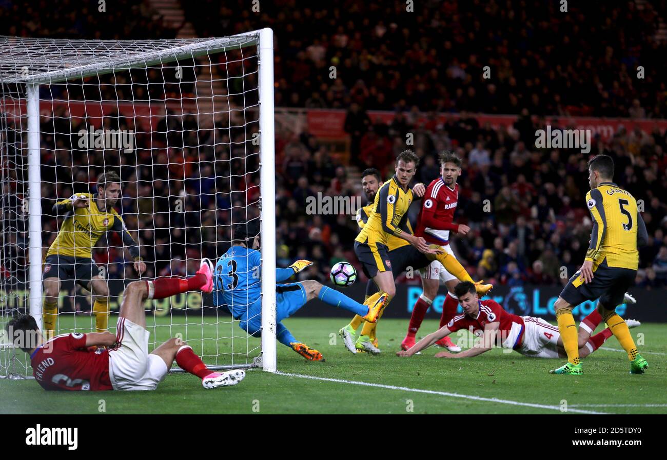 Arsenal goalkeeper Petr Cech saves from close range from Middlesbrough ...