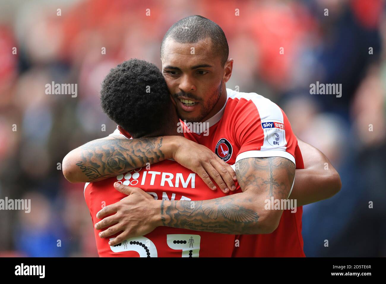 Charlton Athletic's Josh Magennis (right) celebrates scoring his side's ...