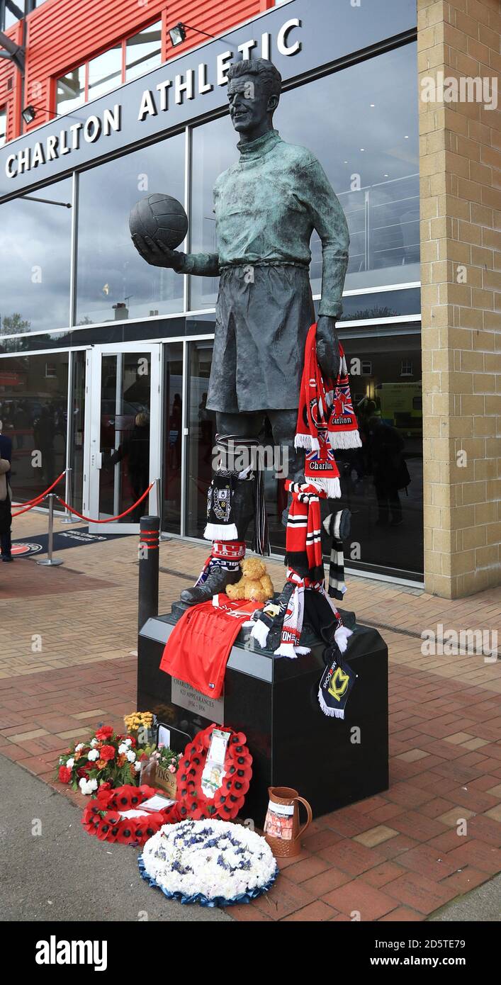 Tributes to PC Keith Palmer adorn the statue of former goalkeeper Sam ...