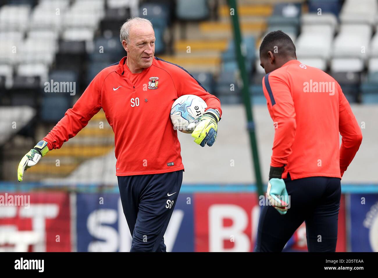 Coventry City Goalkeeping Coach Steve Ogrizovic (left) with goalkeeper ...