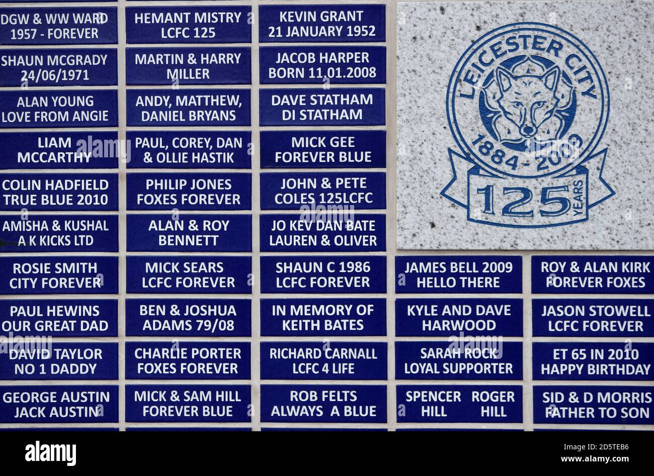 A wall of Leicester City fan names at the King Power Stadium Stock ...