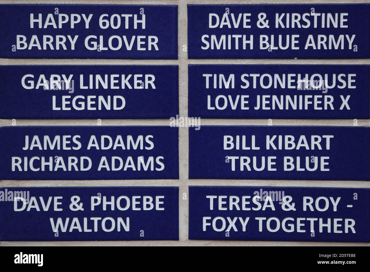 A wall of Leicester City fan names at the King Power Stadium Stock ...