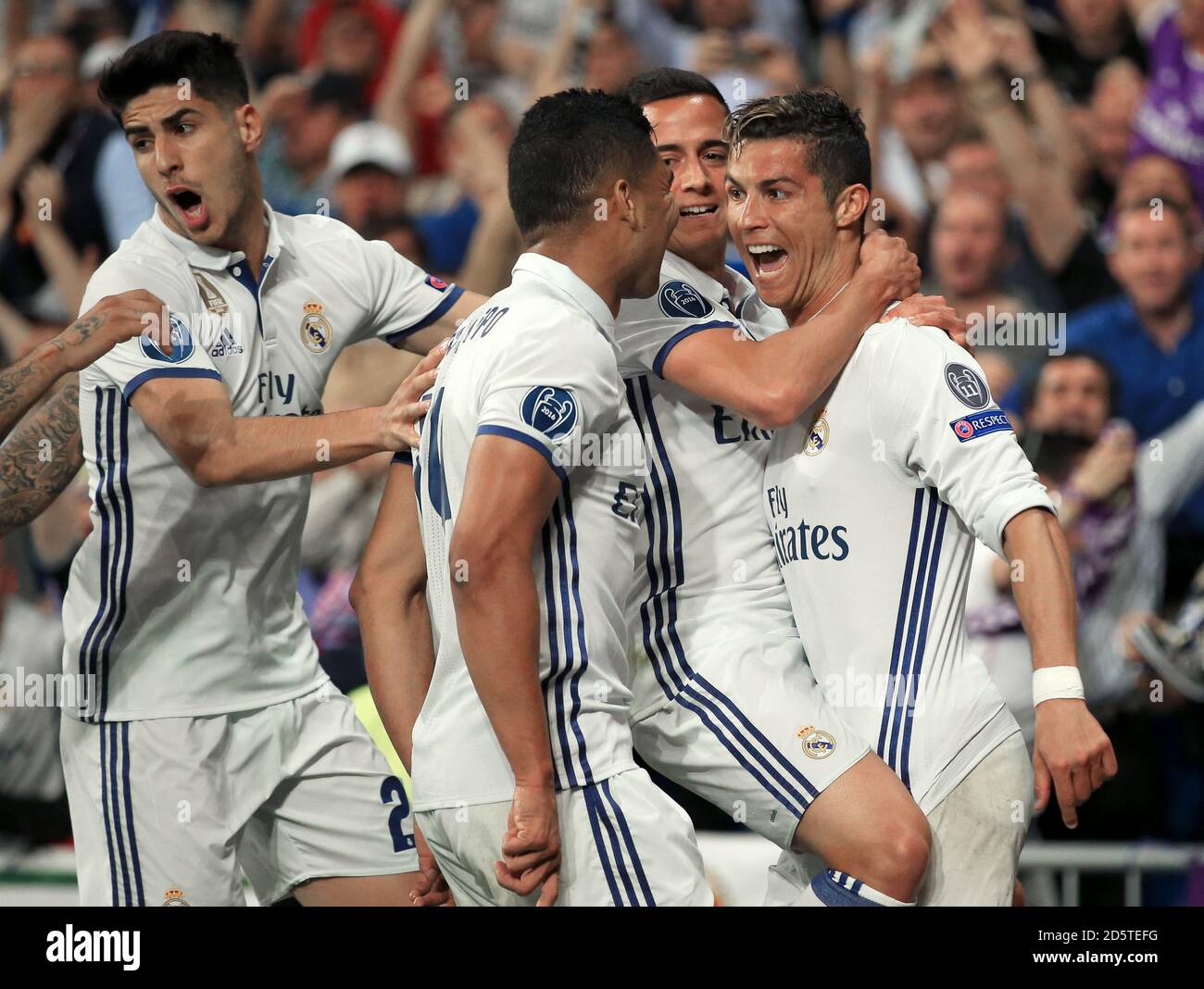 Real Madrid's Cristiano Ronaldo celebrates scoring his side's third ...