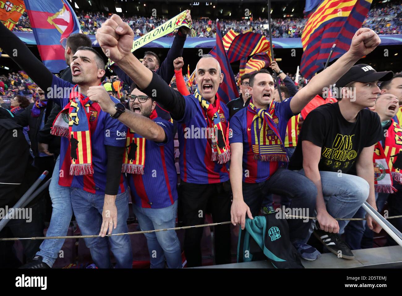 Barcelona fans in the stands show their support before kick off Stock ...