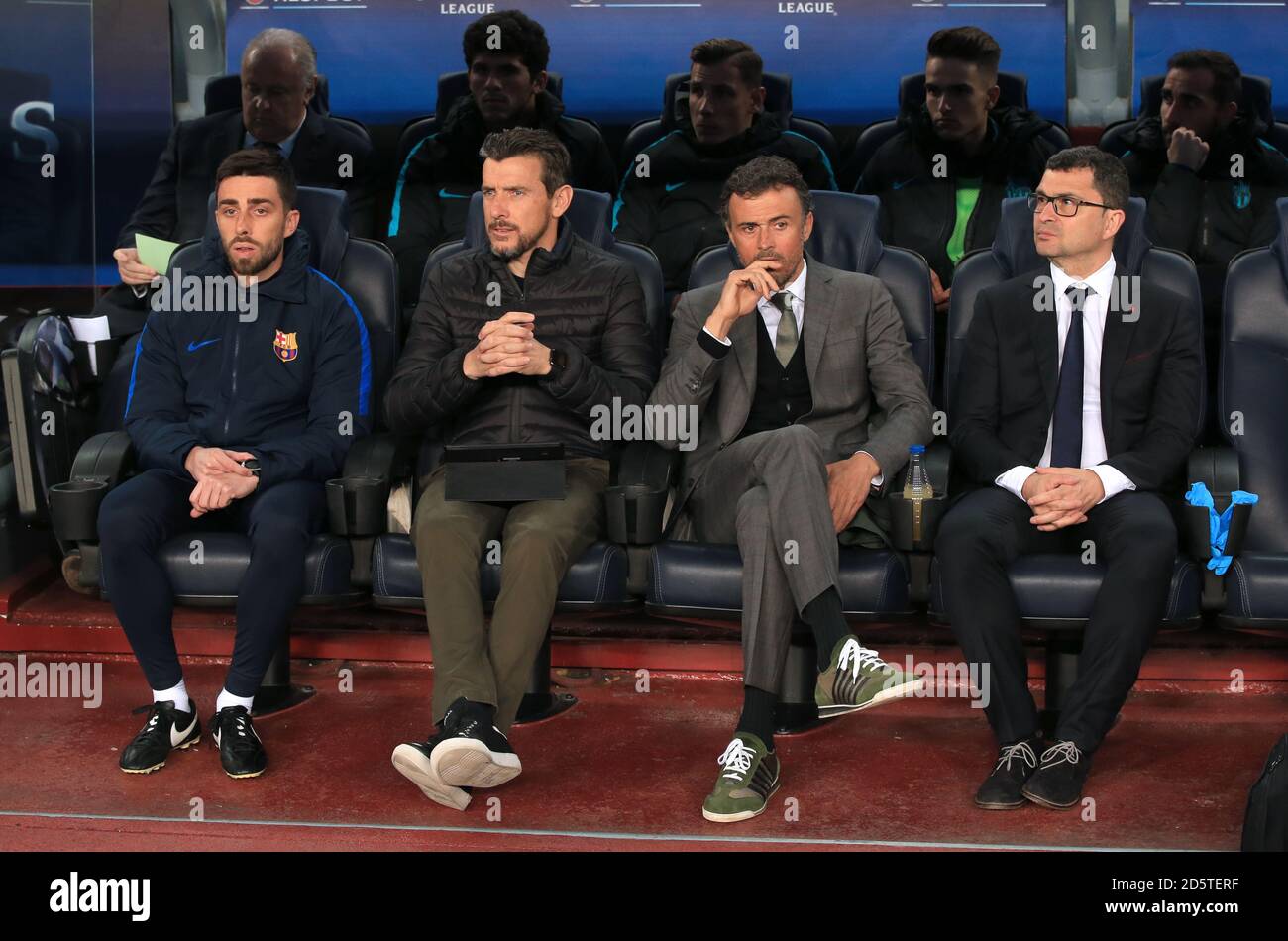 Barcelona coaching staff, led by Luis Enrique (second right Stock Photo ...