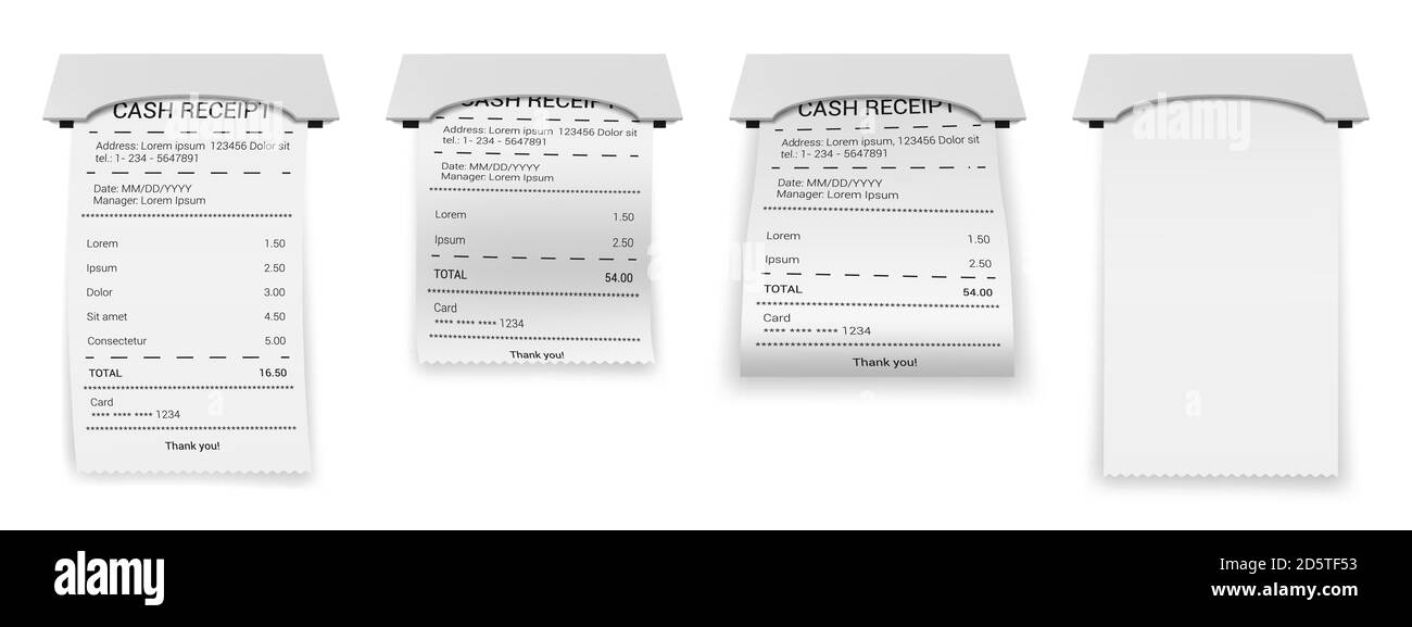 Realistic ATM bills. Paper printed bill or bank invoice transaction ...