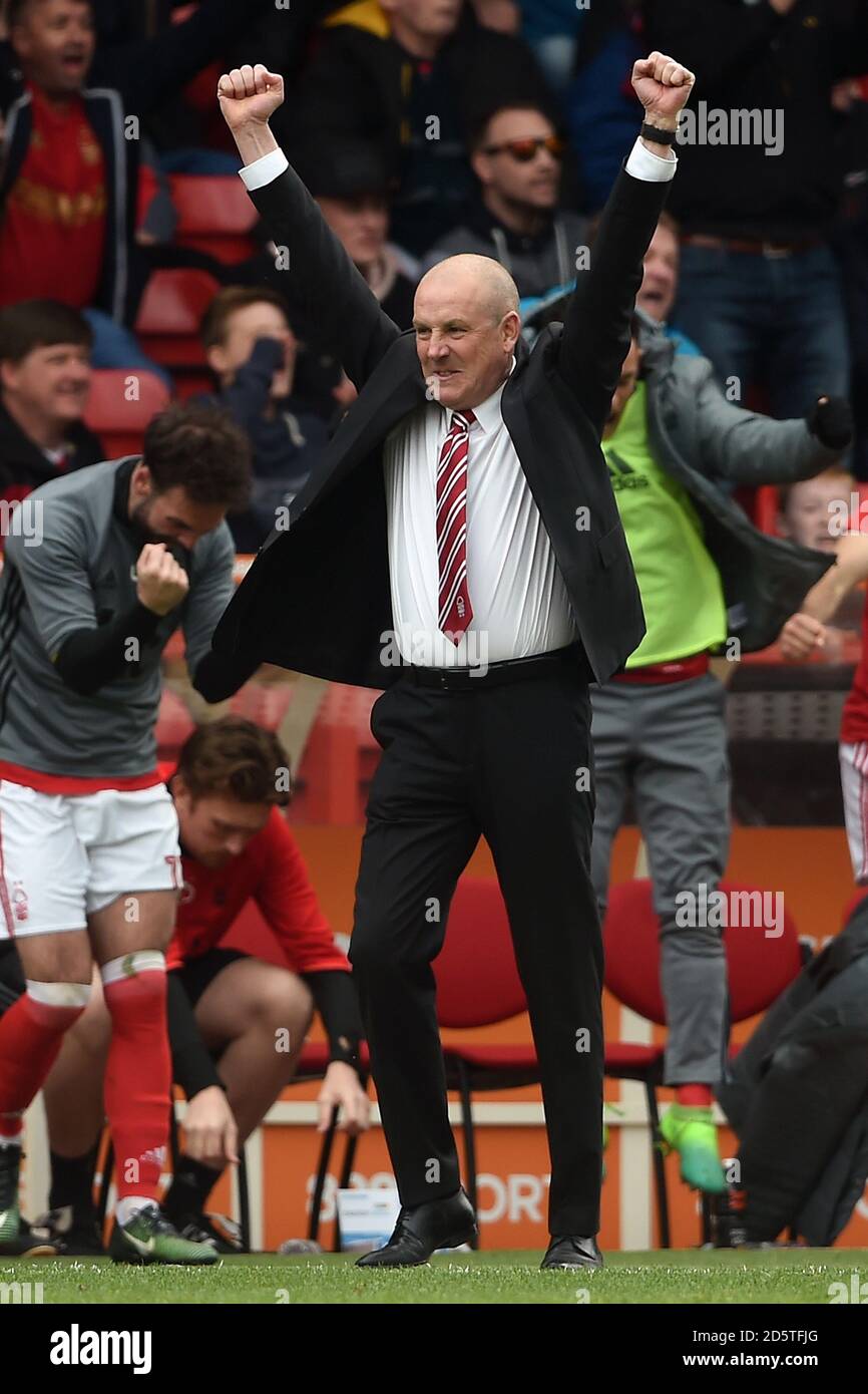 Nottingham Forest manager Mark Warburton celebrates victory at the ...