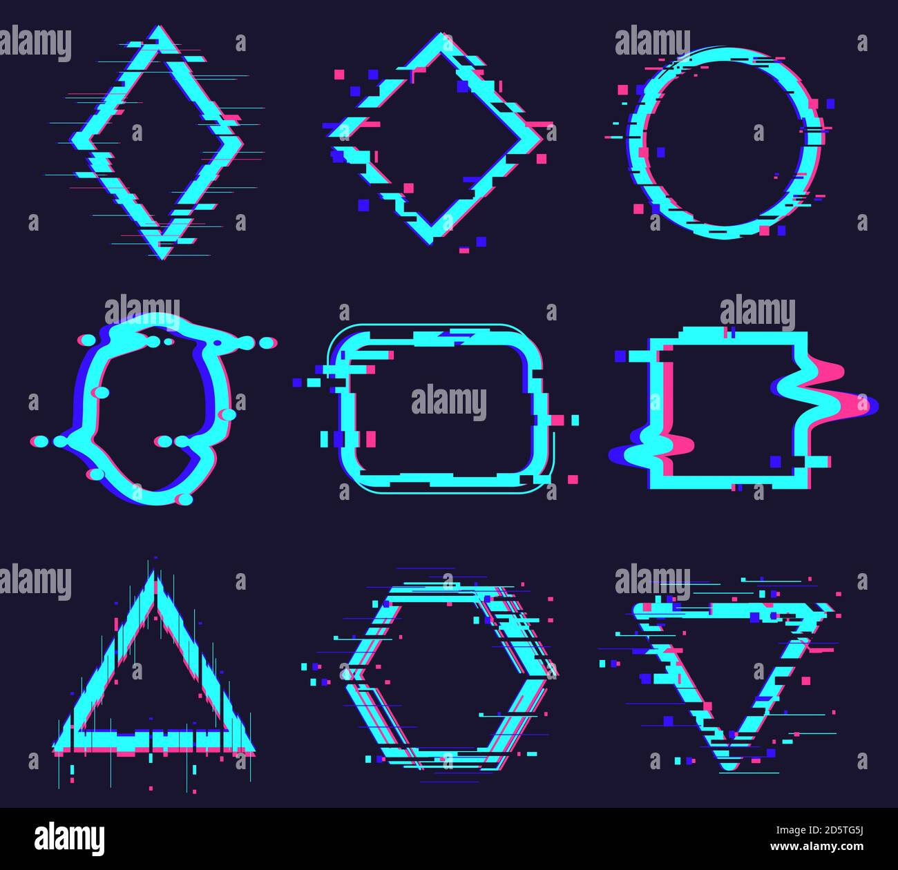 Glitch damage frames. Distortion abstract figures, geometry glitch ...