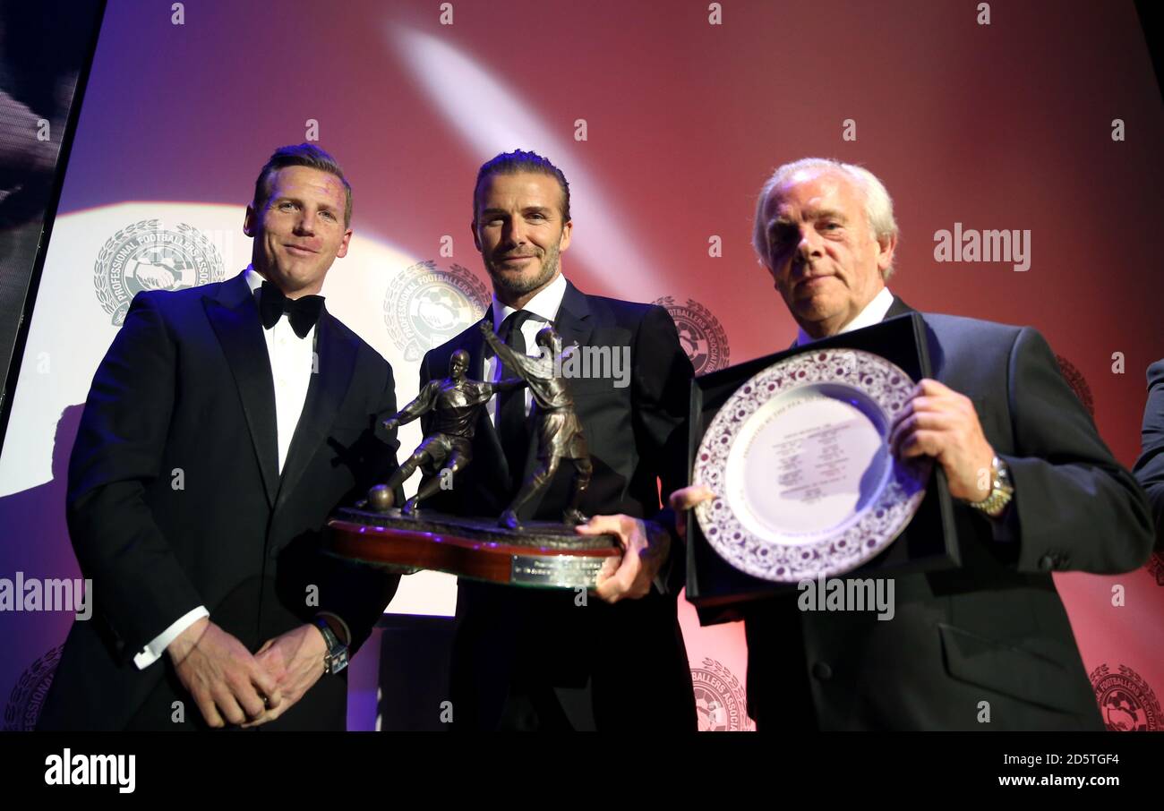 David Beckham with his PFA Merit Award, presented by Gordon Taylor ...