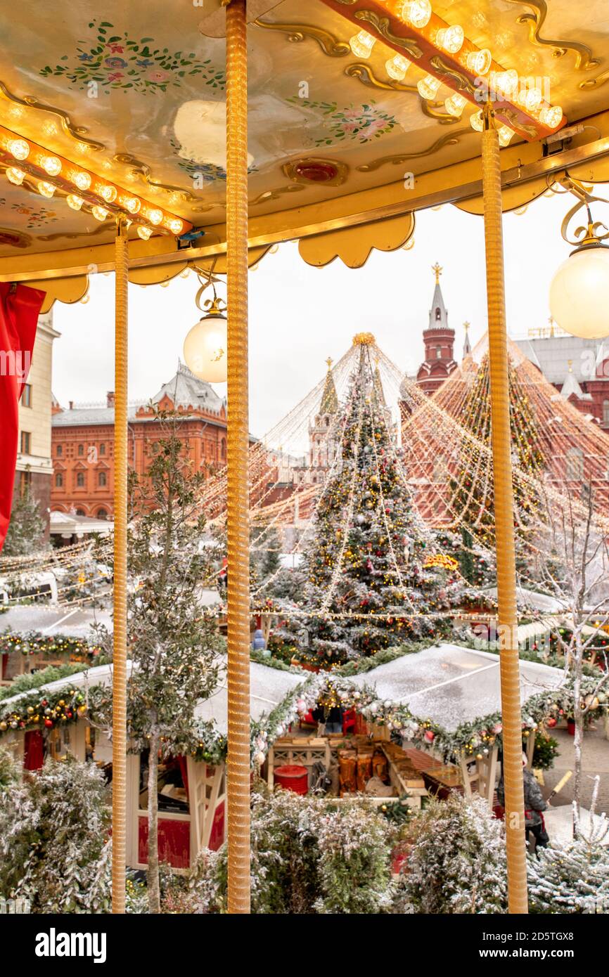 carousel at the red square christmas market Stock Photo - Alamy