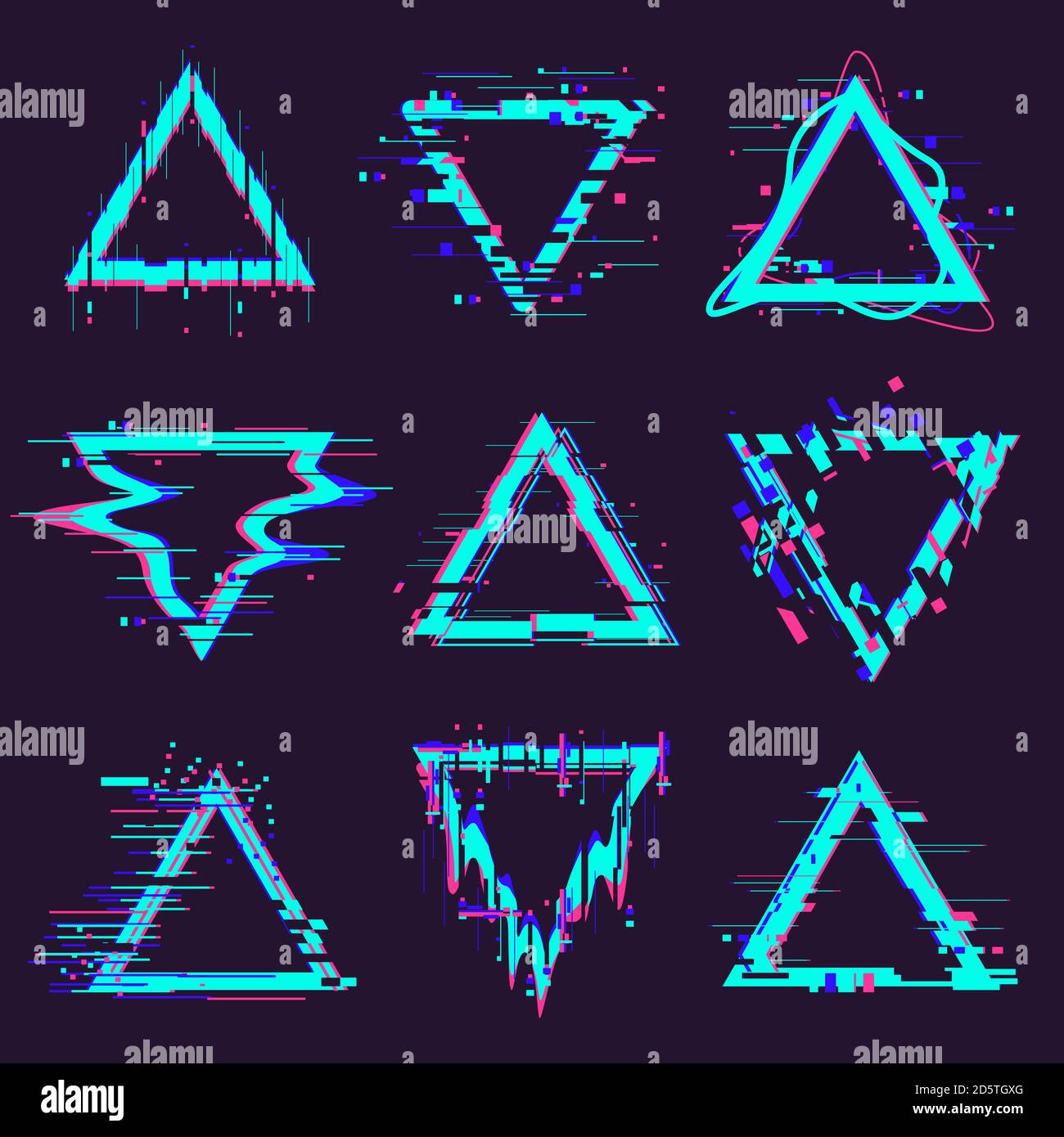 Triangle glitch frames. Distortion geometry noise defect frame, dynamic ...