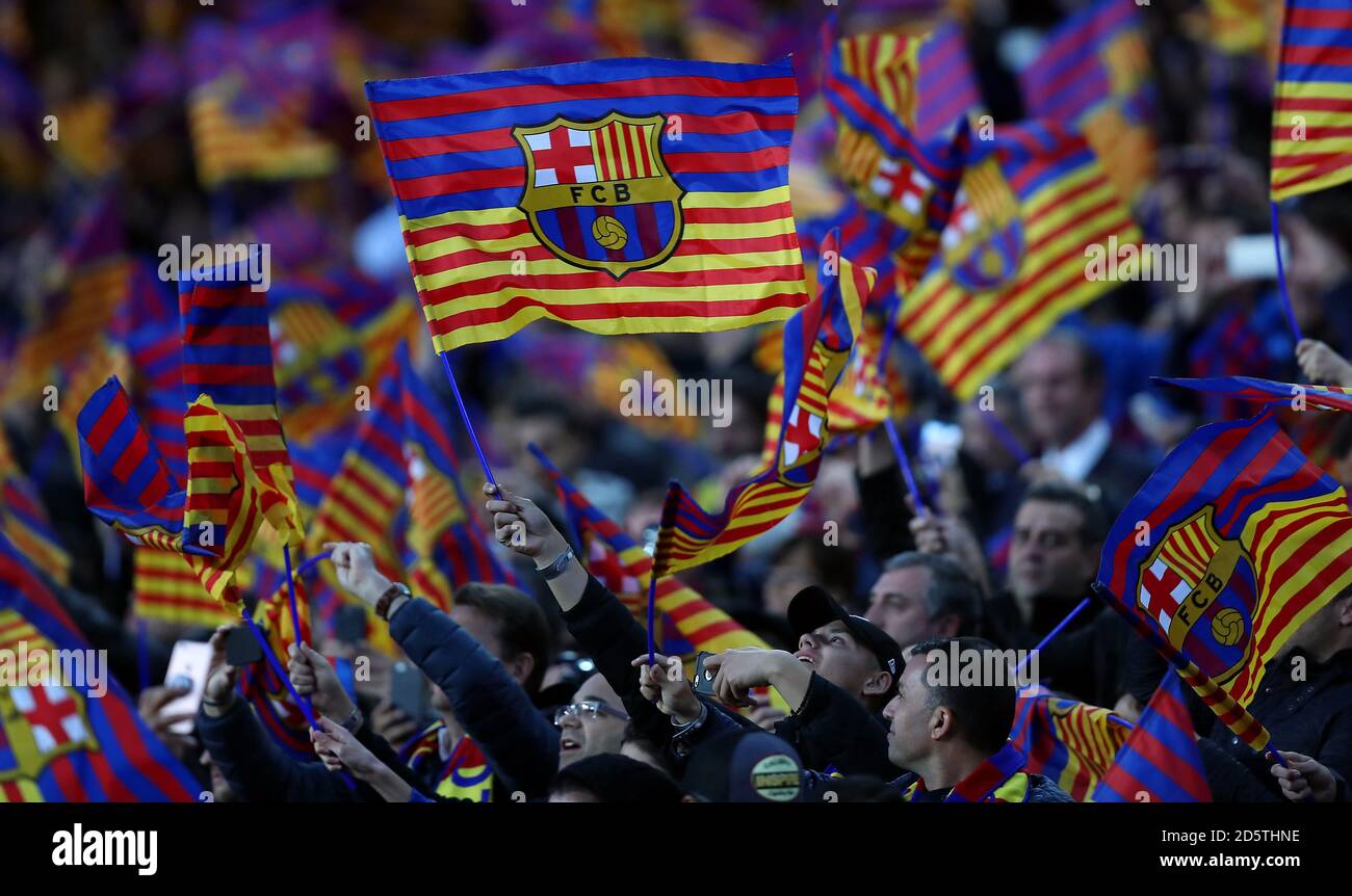 Barcelona fans show their support in the stands hi-res stock ...