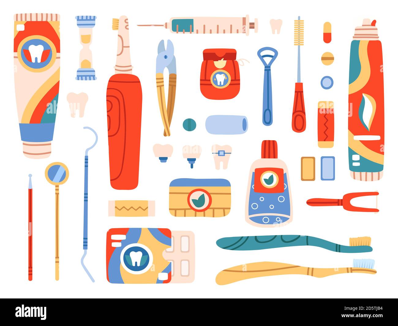 Dental care tools. Oral hygiene products and cleaning tools, toothbrush ...