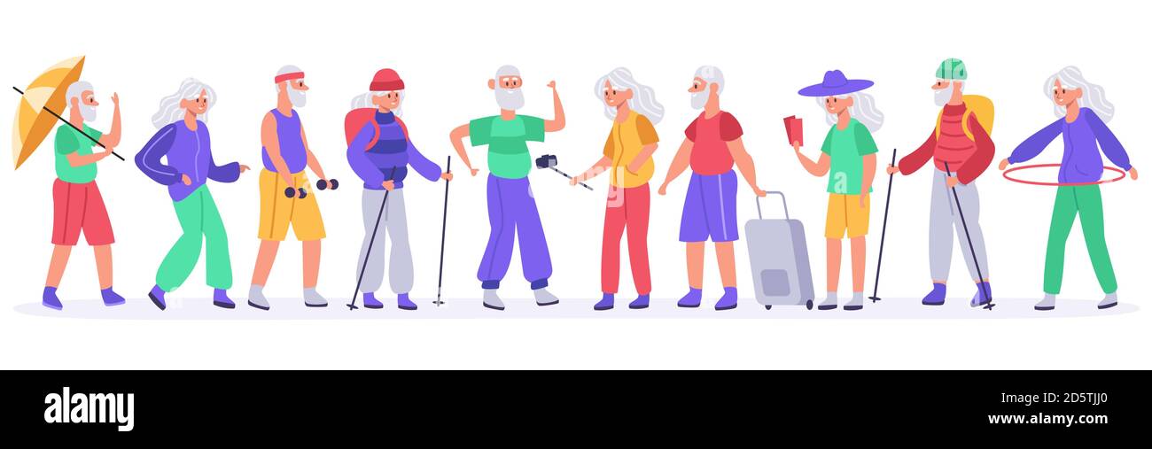 Elderly people. Crowd of active senior elderly people, healthy ...