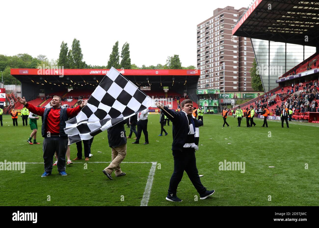 Charlton Athletic's fans on the pitch at the end of the match Stock ...