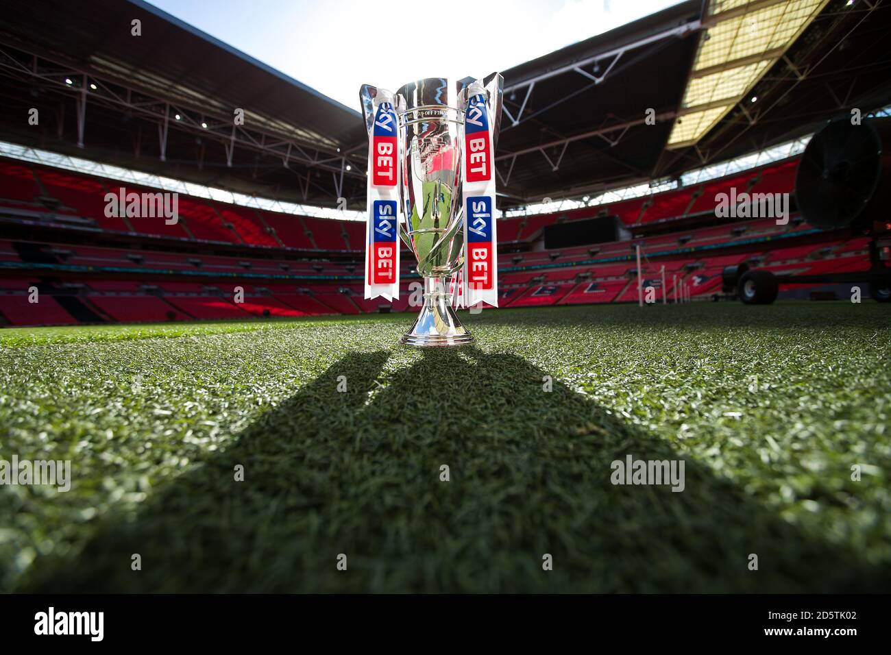 The EFL Sky Bet championship play off final trophies are displayed at ...