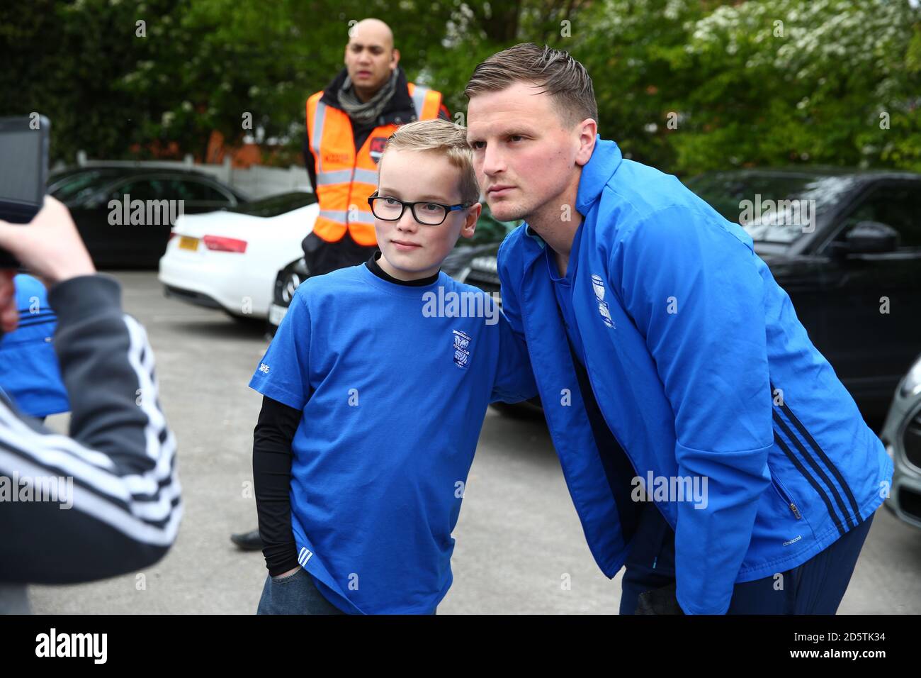 Birmingham City's Stephen Gleeson poses for a photo with a supporter ...