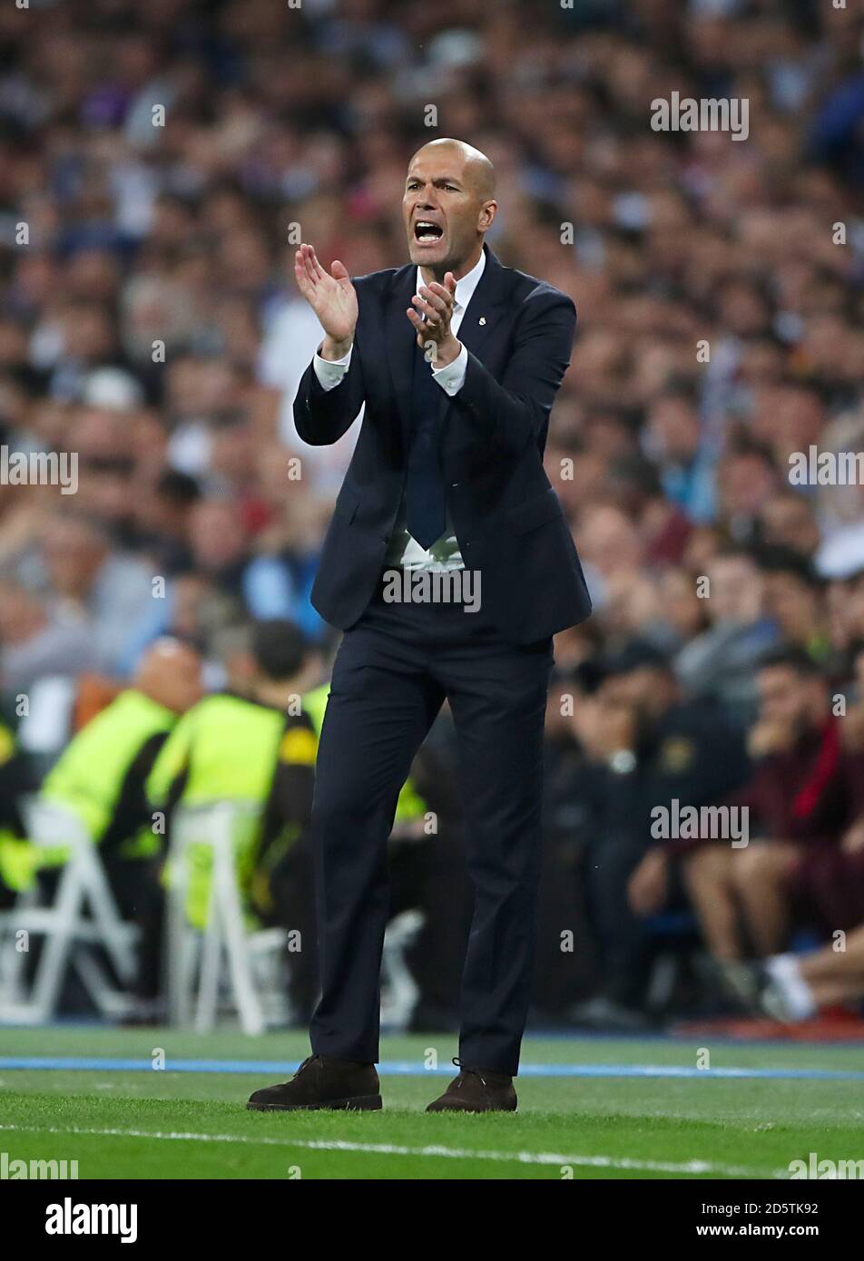 Real Madrid Manager Zinedine Zidane gestures on the touchline Stock ...
