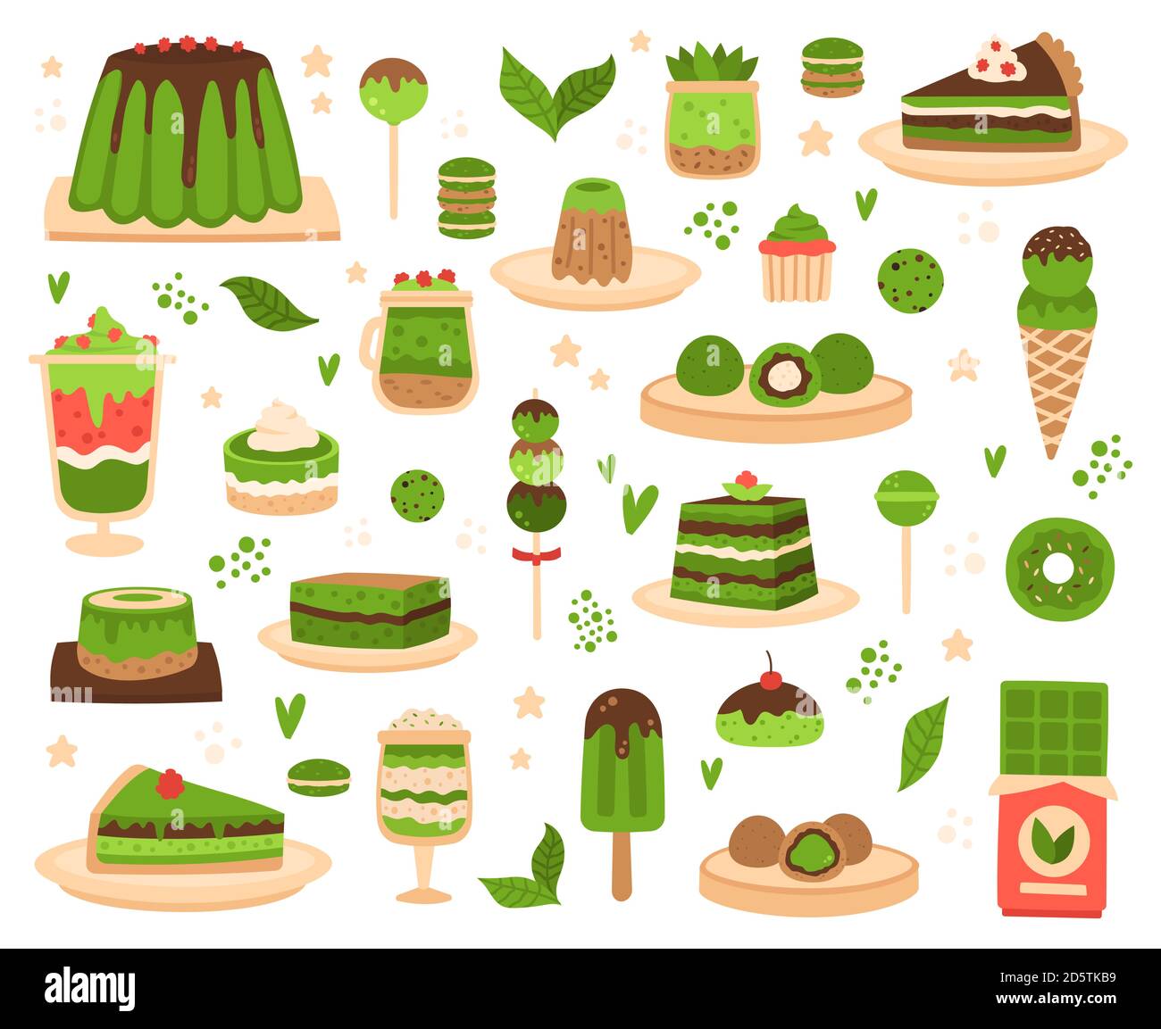 Matcha desserts. Japanese matcha powder products, mochi, ice cream ...